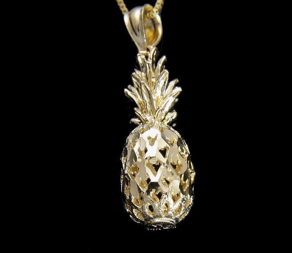 SOLID 14K YELLOW GOLD 3D HAWAIIAN DIAMOND CUT PINEAPPLE CHARM PENDANT ...