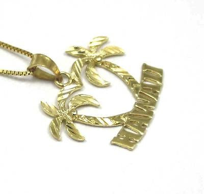 SOLID 14K YELLOW GOLD SMOOTH DIAMOND CUT PALM TREE "HAWAII" PENDANT ...