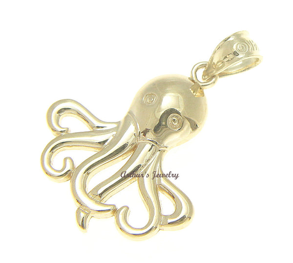 SOLID 14K YELLOW GOLD HIGH POLISH SHINY HAWAIIAN OCTOPUS CHARM PENDANT ...