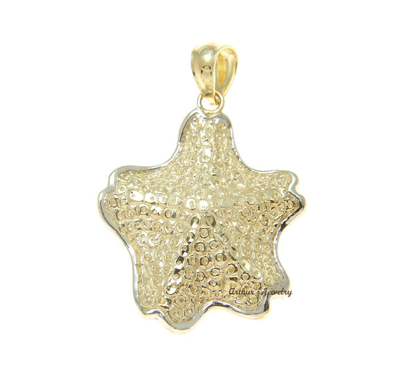 SOLID 14K YELLOW GOLD WHITE GOLD EDGE HAWAIIAN SEA STAR STARFISH PENDA ...