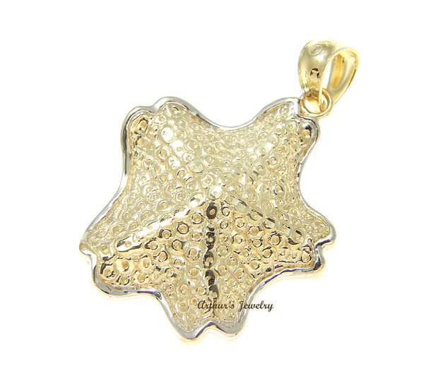 SOLID 14K YELLOW GOLD WHITE GOLD EDGE HAWAIIAN SEA STAR STARFISH PENDA ...